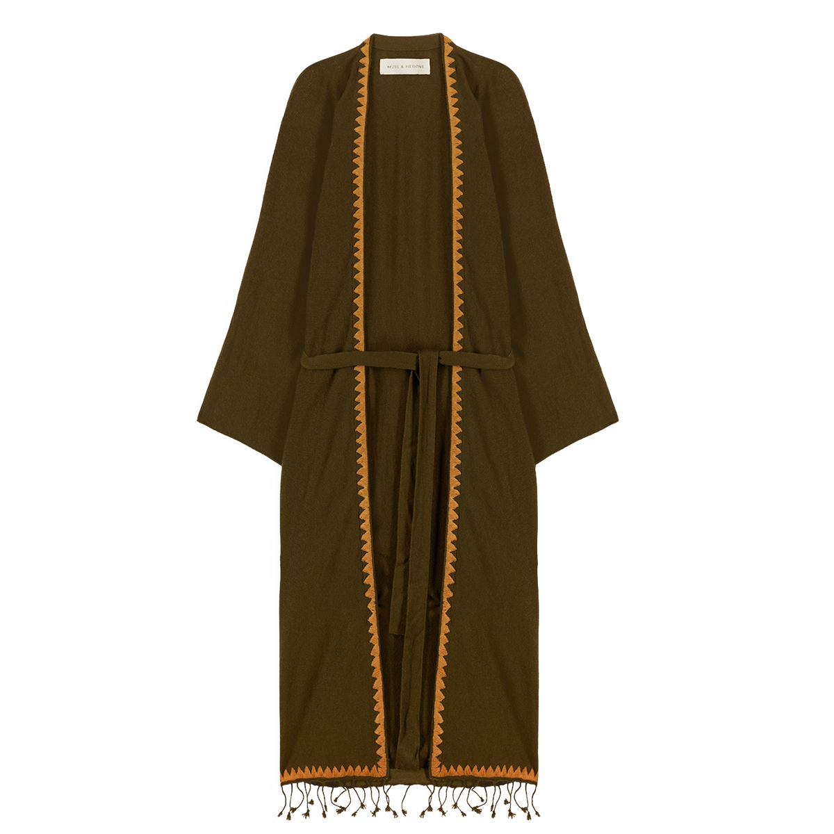 Masterpiece I - LONG CASHMERE Kaftan Robe - Kaki/Gold – Muse & Heroine