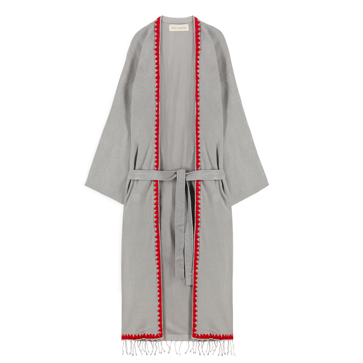 Masterpiece I - LONG CASHMERE Kaftan Robe - Stone/Red – Muse & Heroine